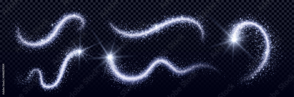 White magic dust with light effect vector set. Glitter spray fairy ...