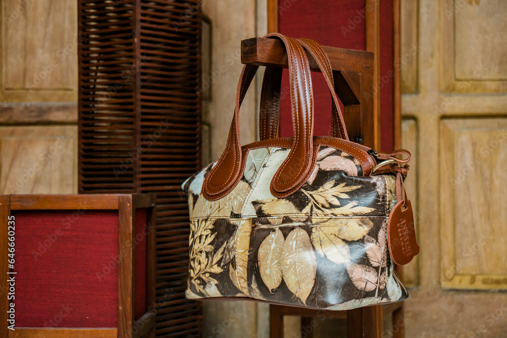 Display of leather bags for women made by craftsmen in Indonesia ...
