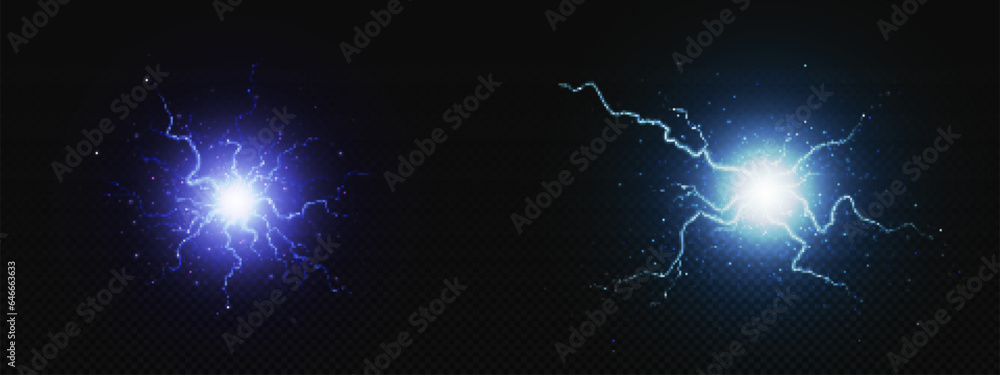 Electric lightning energy explosion ball vector. 3d thunder circle ...