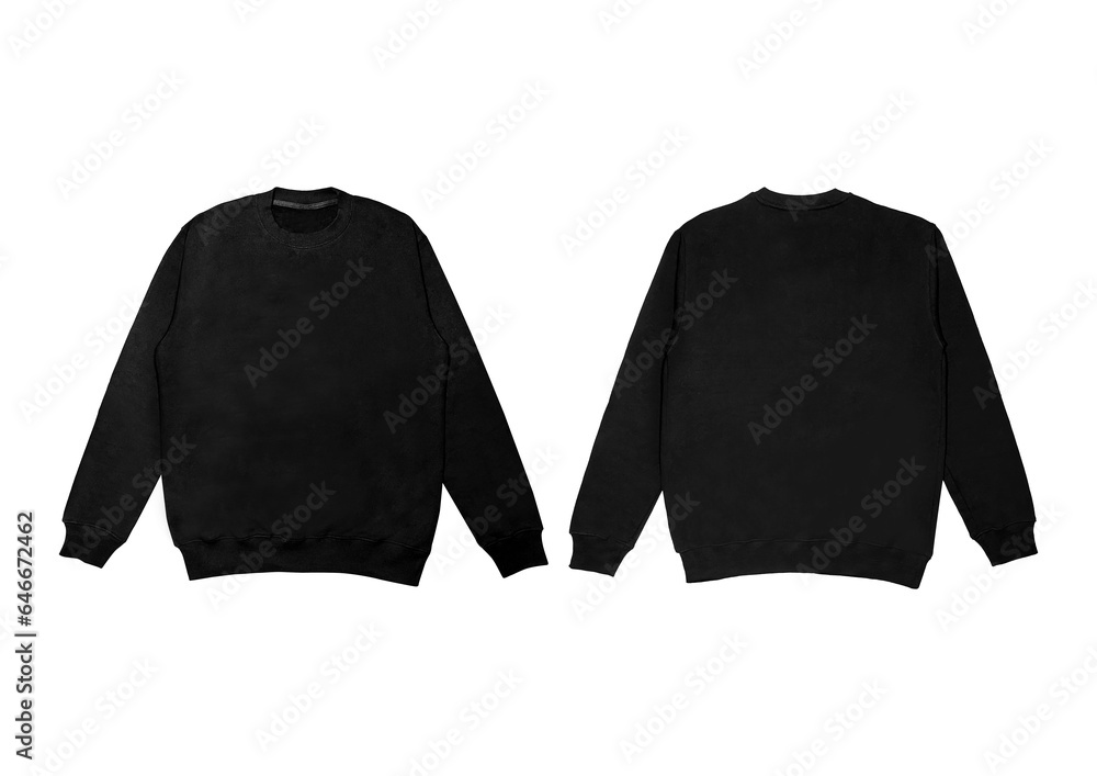 Blank sweatshirt color black template front and back view on white ...