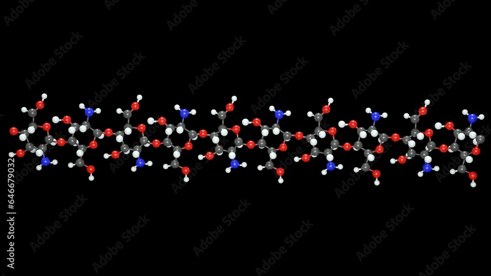 isolated Chitin molecule in the black background. chitin is a long ...