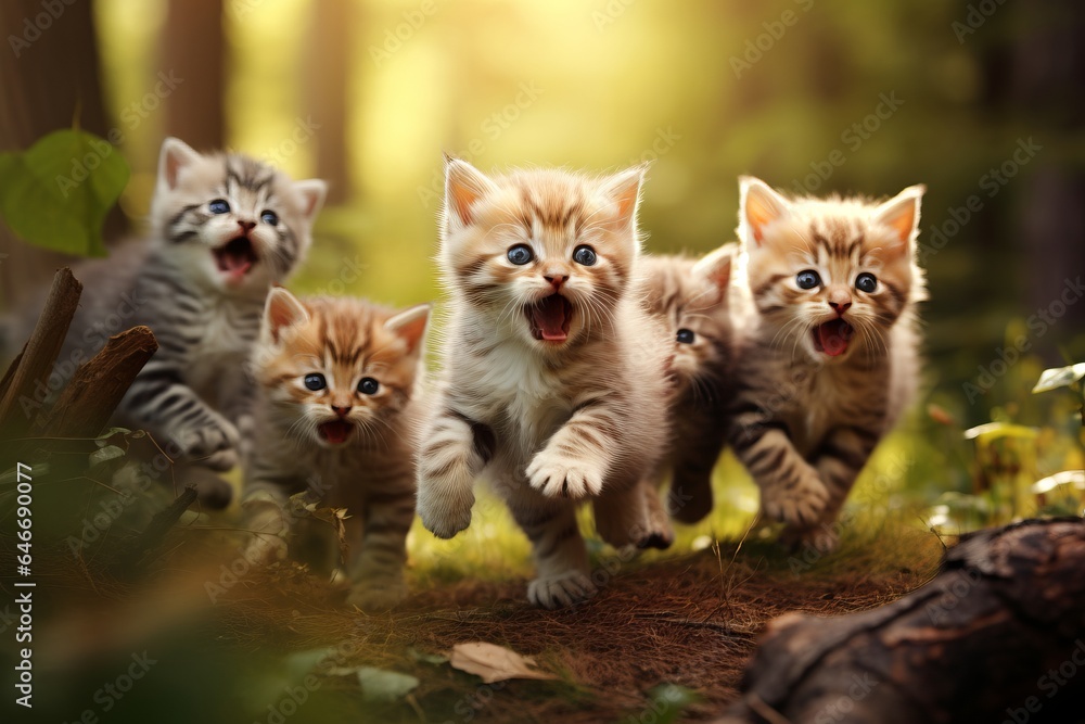 cute kittens running in the garden. cute animals pets. generative ai ...