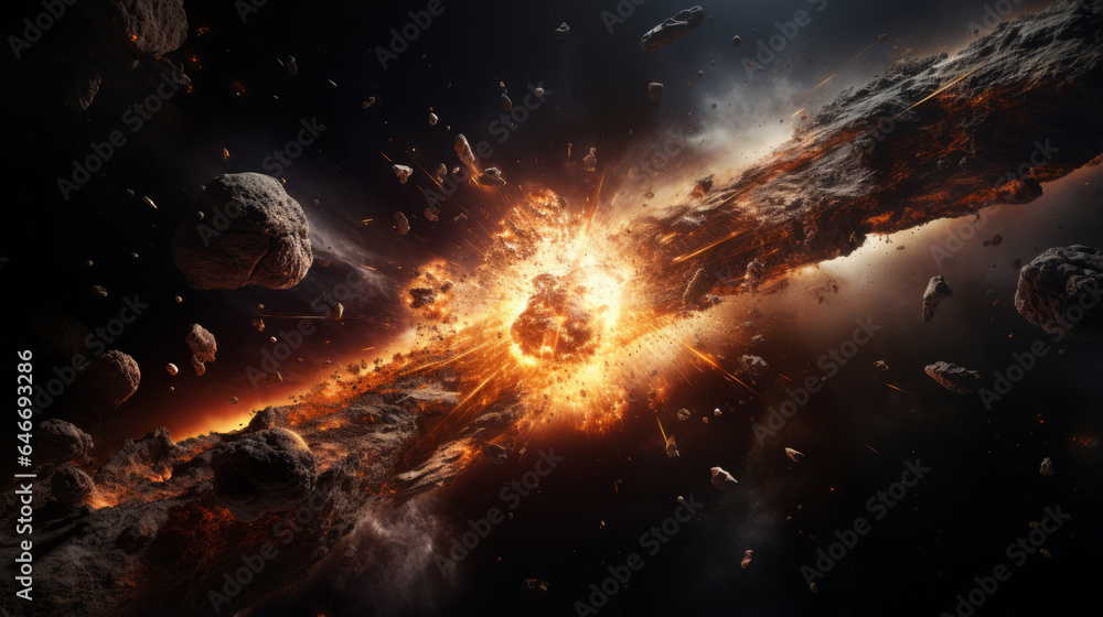 Apocalypse in space, destroying cosmic object.Combat rocket takes the ...