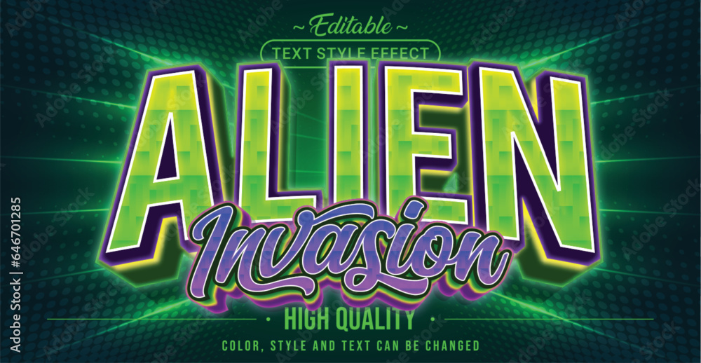 Editable text style effect - Alien Invasion text style theme. Stock ...