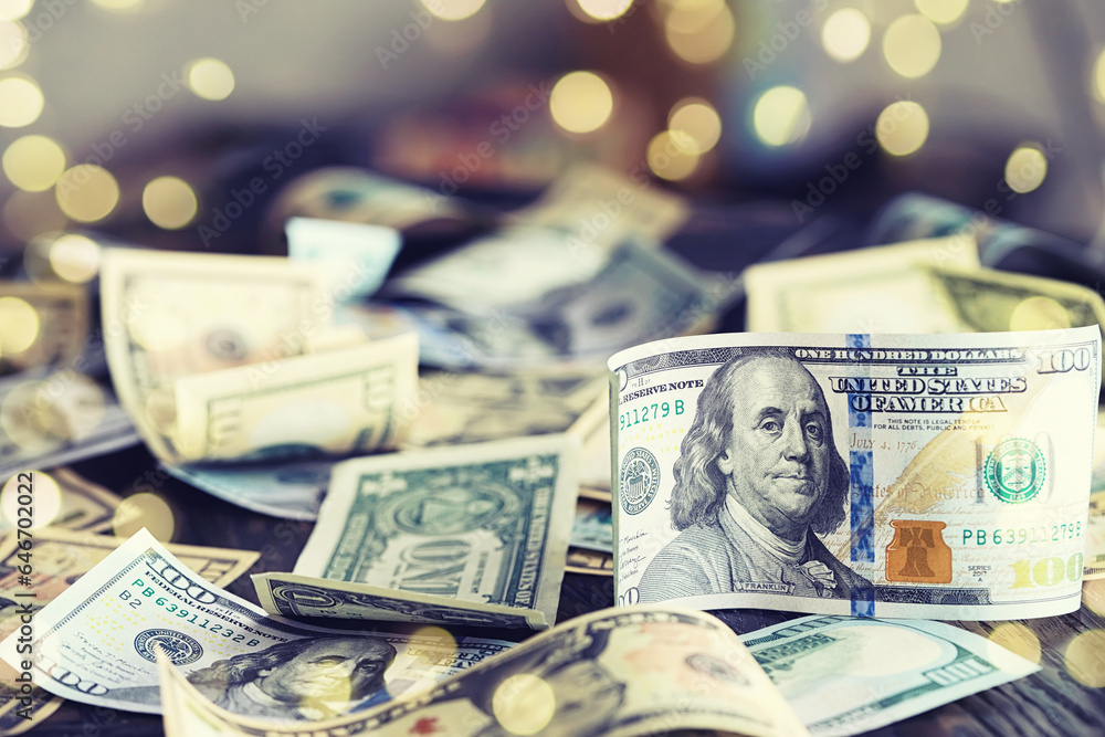 Money scattered on the desk. Money, US dollar bills background ...