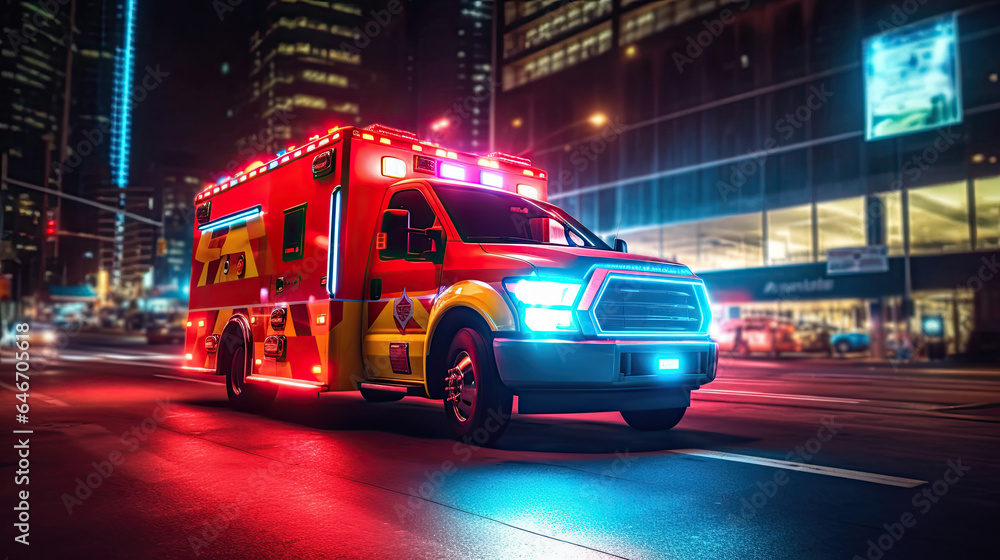 a Medical emergency ambulance driving during traffic jam on city road ...