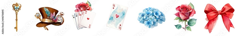 Watercolor Alice in Wonderland Elements Mad Hatter Tea Party Clipart ...