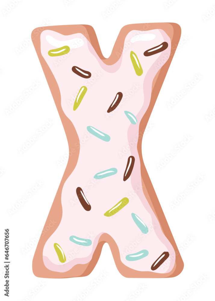 Cartoon cookies font. Vector letter baking in colored glaze. Creative ...