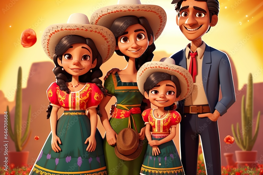Mexican traditional culture icon cartoon illustration Mexican family ...