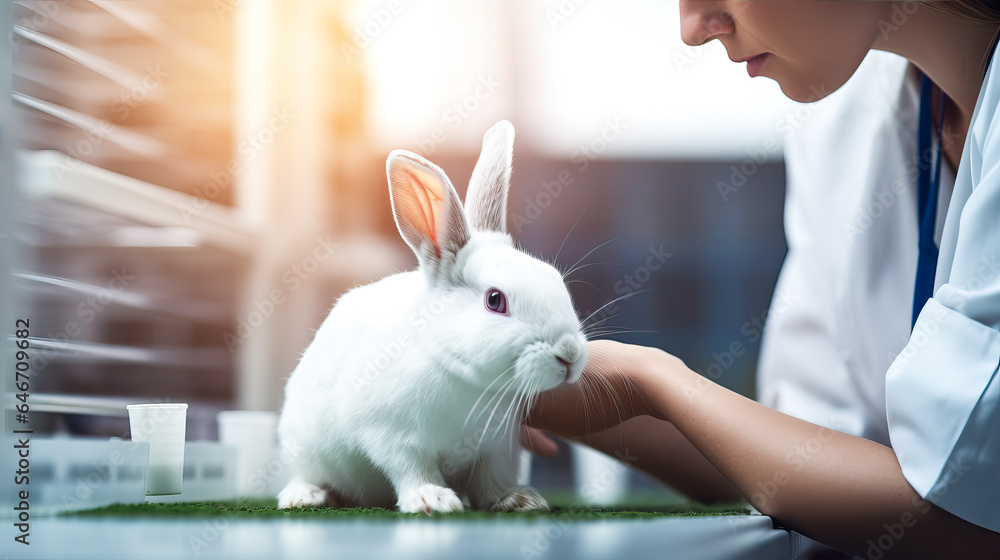 Foto de Veterinarian checking a pet rabbit at a vet clinic. Concept of ...