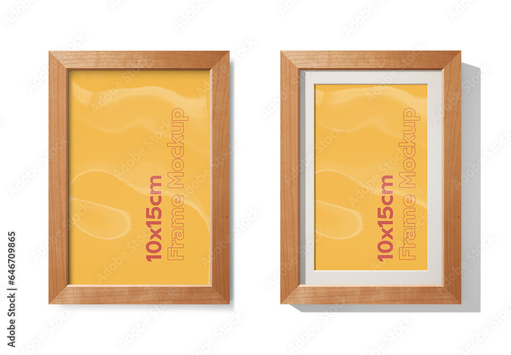 Mockup of vertical cherry wood frame 10 x 15 cm with customizable ...
