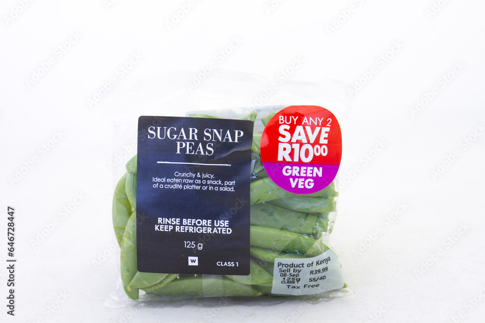 Johannesburg, South Africa - a packet of fresh sugar snap peas from ...