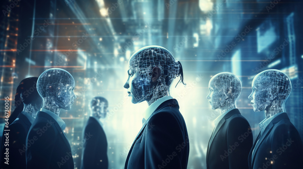 Biznes przyszłości wspomagany AI, cyfrowa transformacja, ilustracja ...