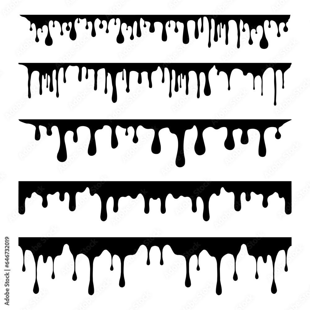 Black Melting Paint Abstract Liquid Vector Elements Isolated on White ...