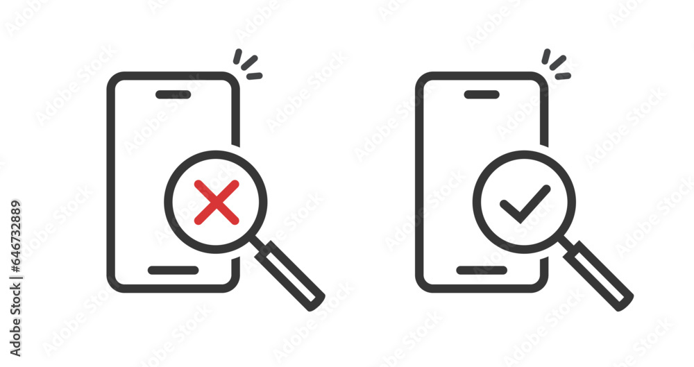 Cell phone search check mark icon vector simple line outline art ...