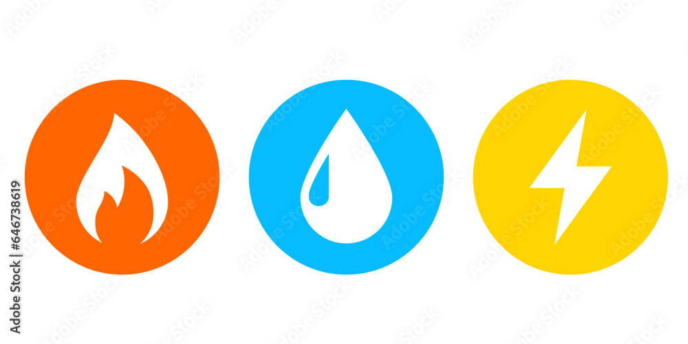 Gas Water Electricity button icon. Clipart image isolated on white ...