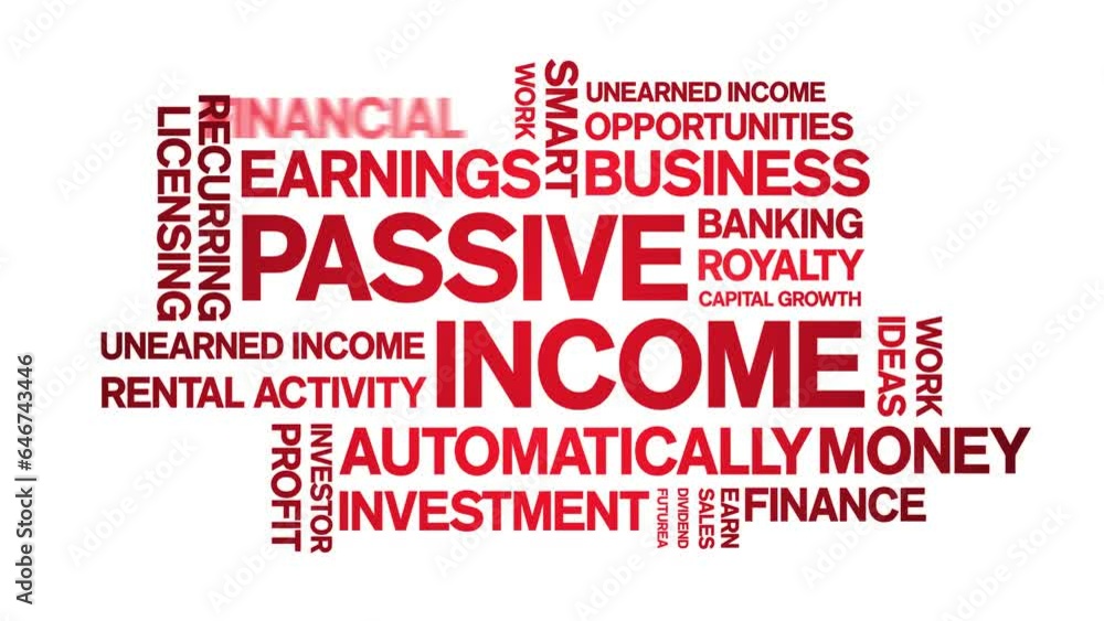 Passive income animated tag word cloud;text design animation kinetic ...