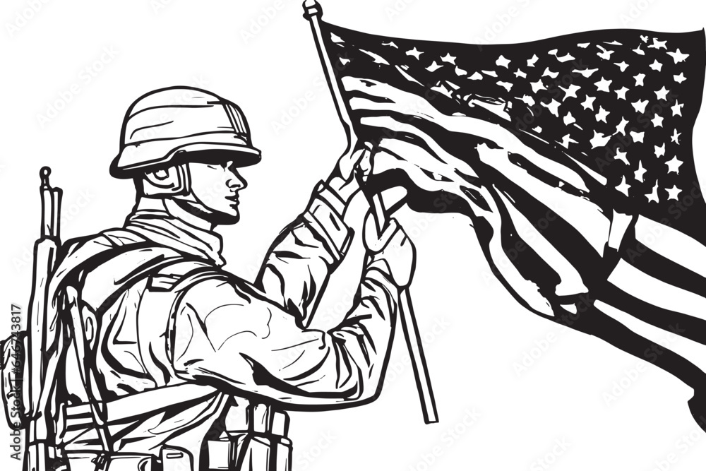 Sketch drawing patriot day background with a running man bring american ...
