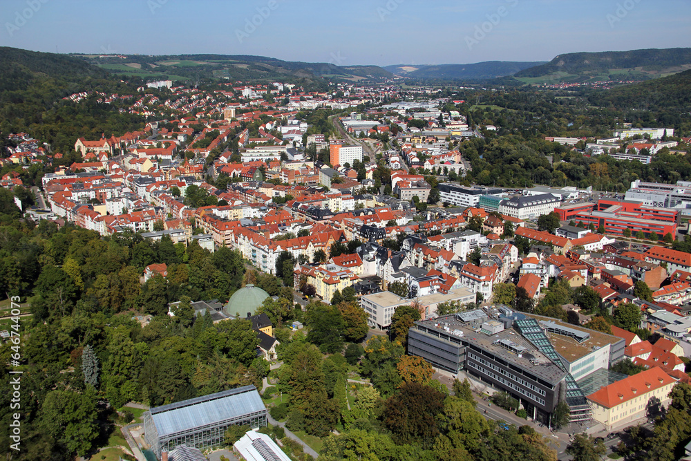 Jena, Germany - September 9, 2023: Aerial view of central Jena, with ...