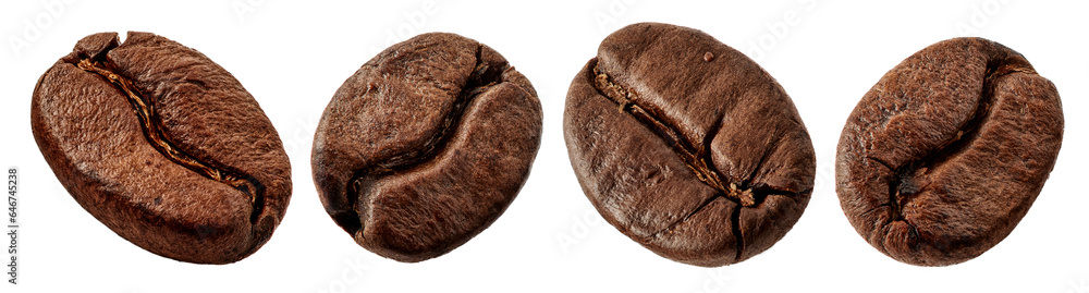 Studio macro shooting of coffee beans. Roasted fresh arabica, robusta ...