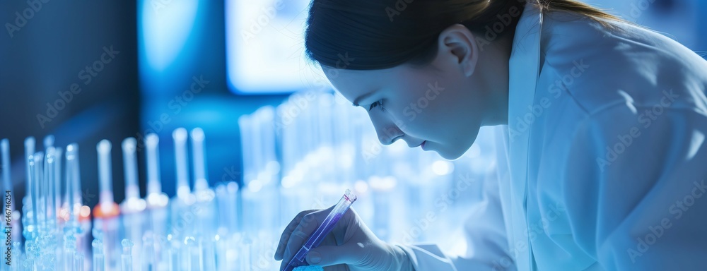 Female research scientist in a lab analyzing samples Stock Photo ...