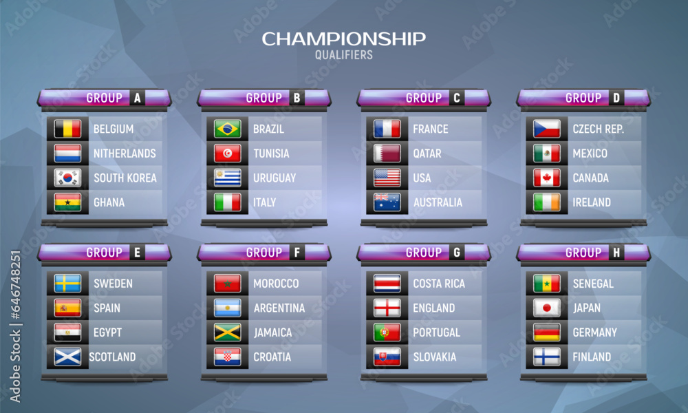 Sport scoreboard with groups and logos of different teams. Vector ...