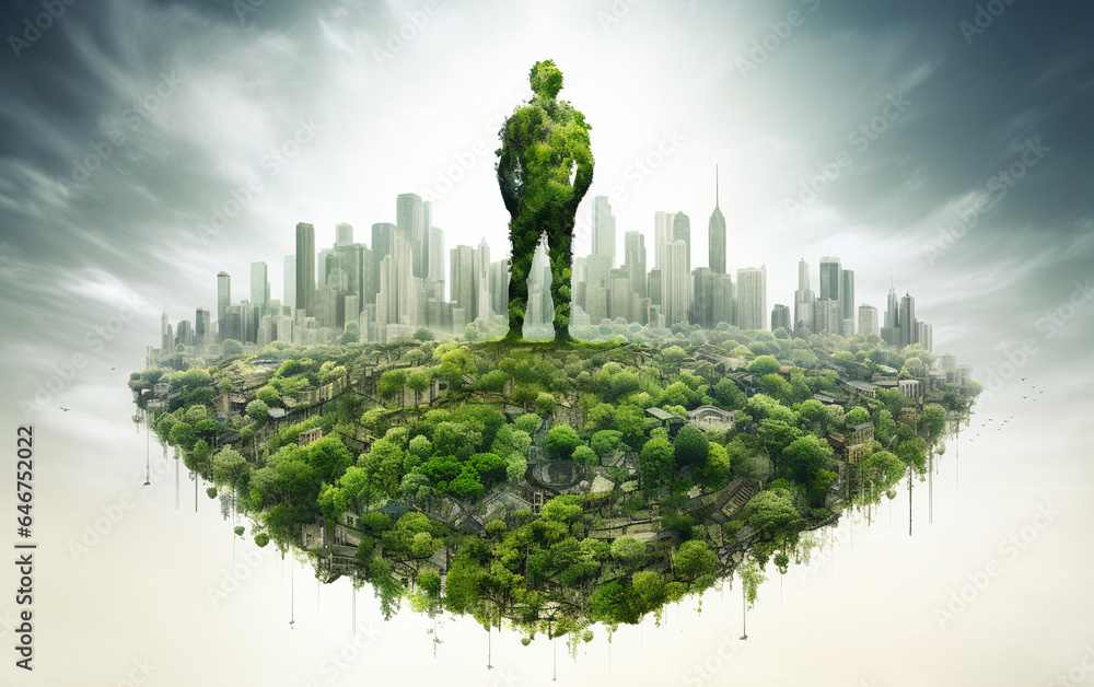 Sustainable environment concept. The image depicts human thinking towards preserving nature ...