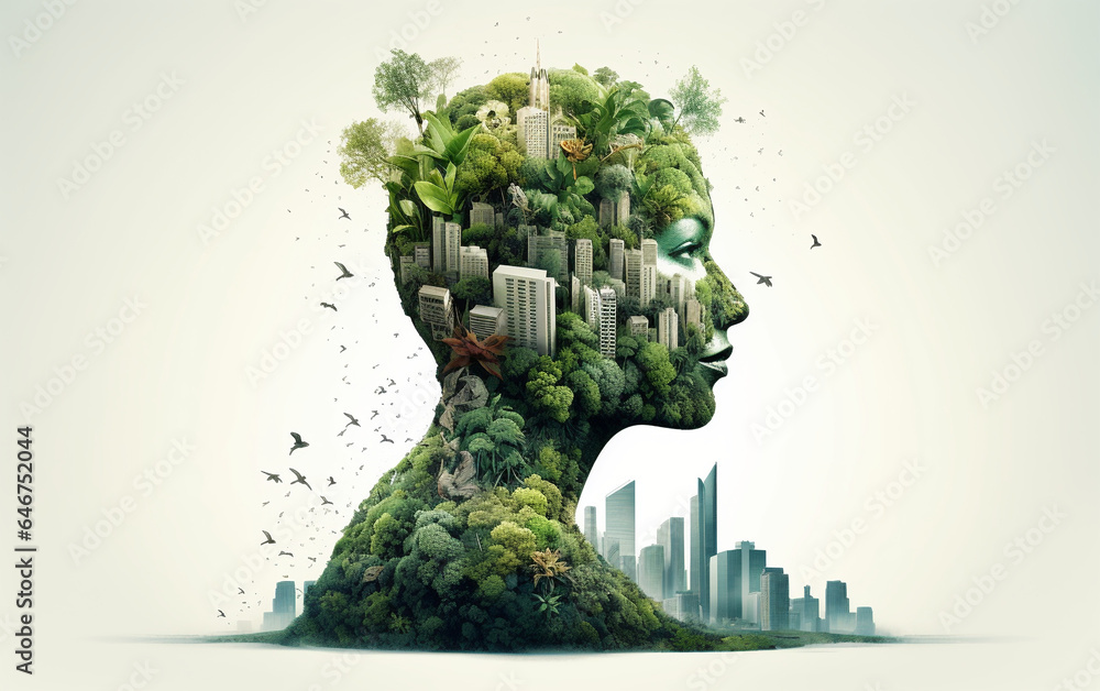 Sustainable environment concept. The image depicts human thinking towards preserving nature ...