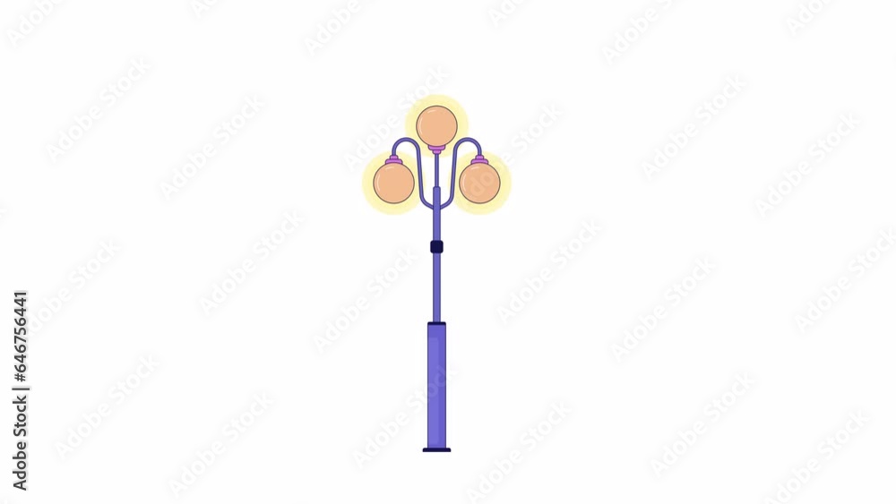 Lamppost streetlamp flickering line 2D object animation. Street light ...