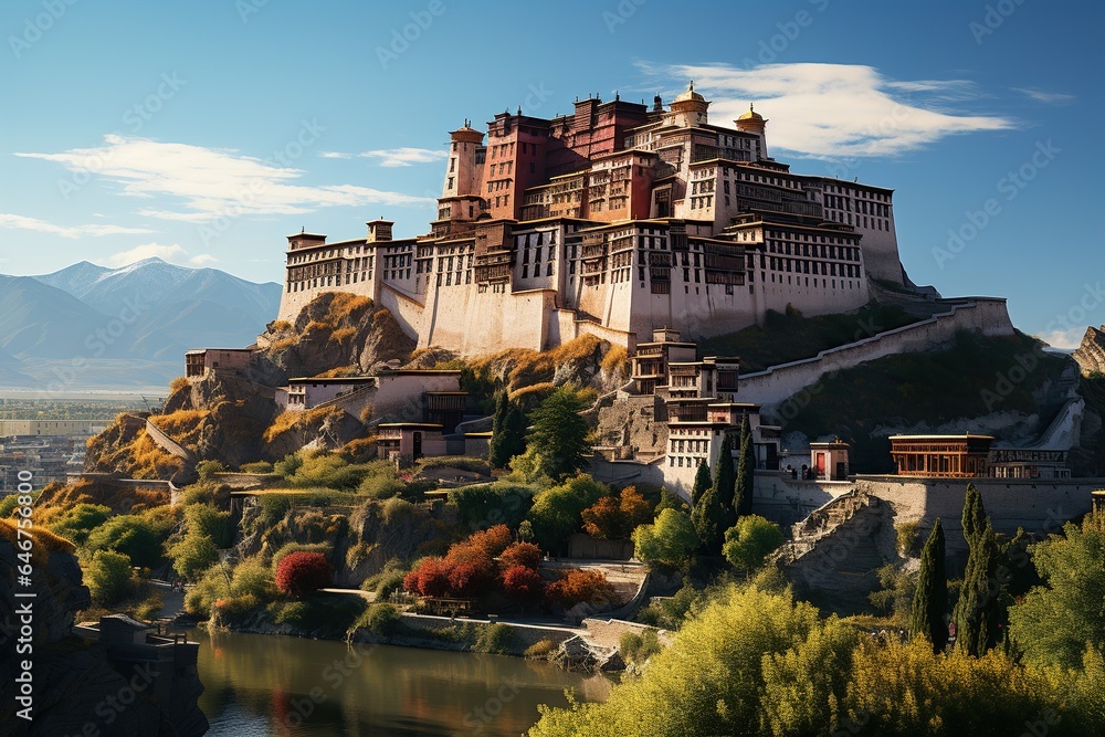 The Potala Palace: A stunning Tibetan palace with golden roofs against ...