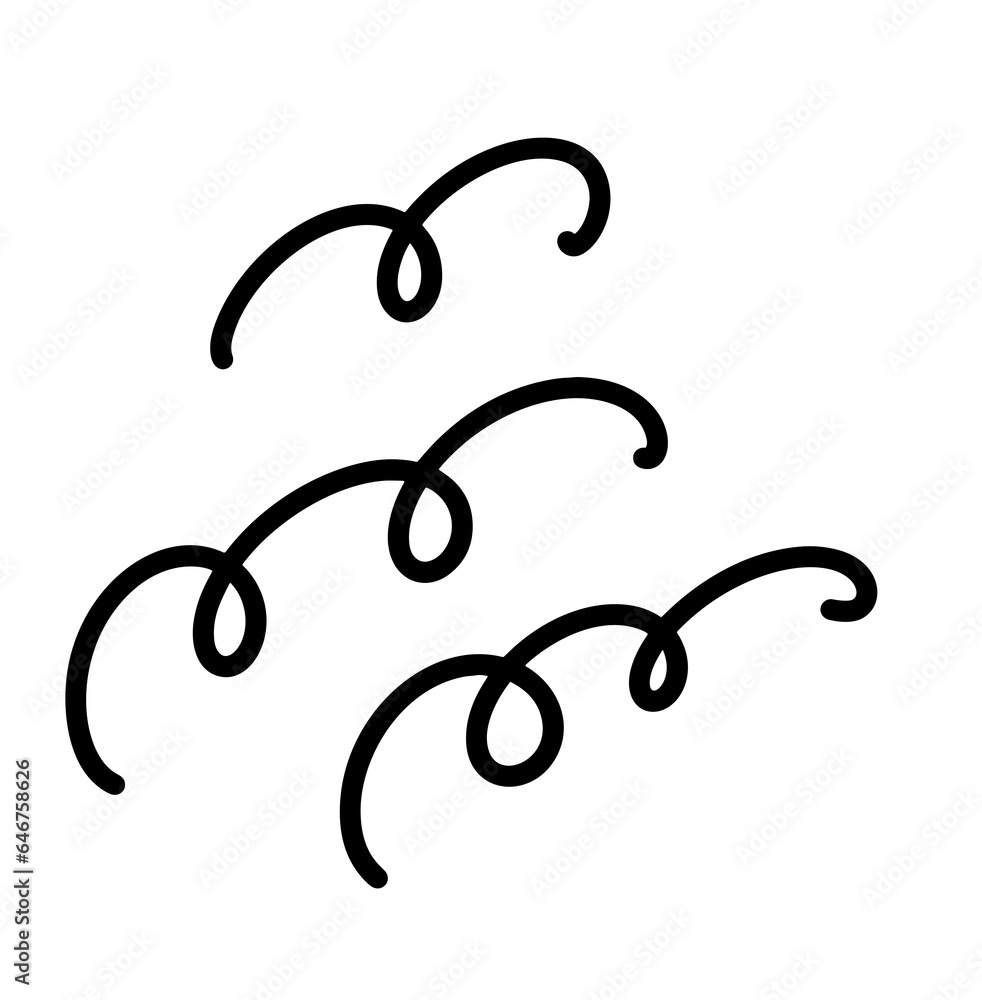 Black hand drawn curved swirled line art abstract set. Scribble curly ...