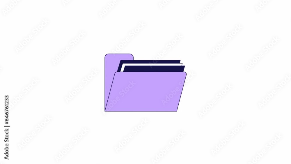 Computer folder opening line 2D object animation. Organizing documents ...