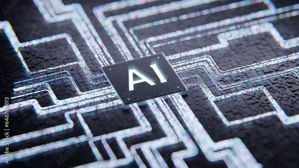 3D Render animation of AI Artificial intelligence in CPU chipset ...
