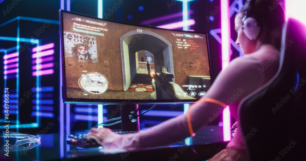 Over the Shoulder Footage of a Young Excited Gamer Smashing Competition ...