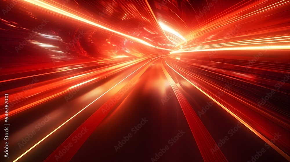 High-speed blur zoom effect, neon color motion on a speedway, panoramic ...