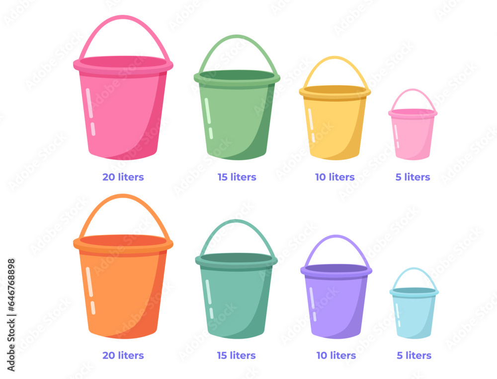 Different set of cartoon vector illustration of waste plastic bucket ...