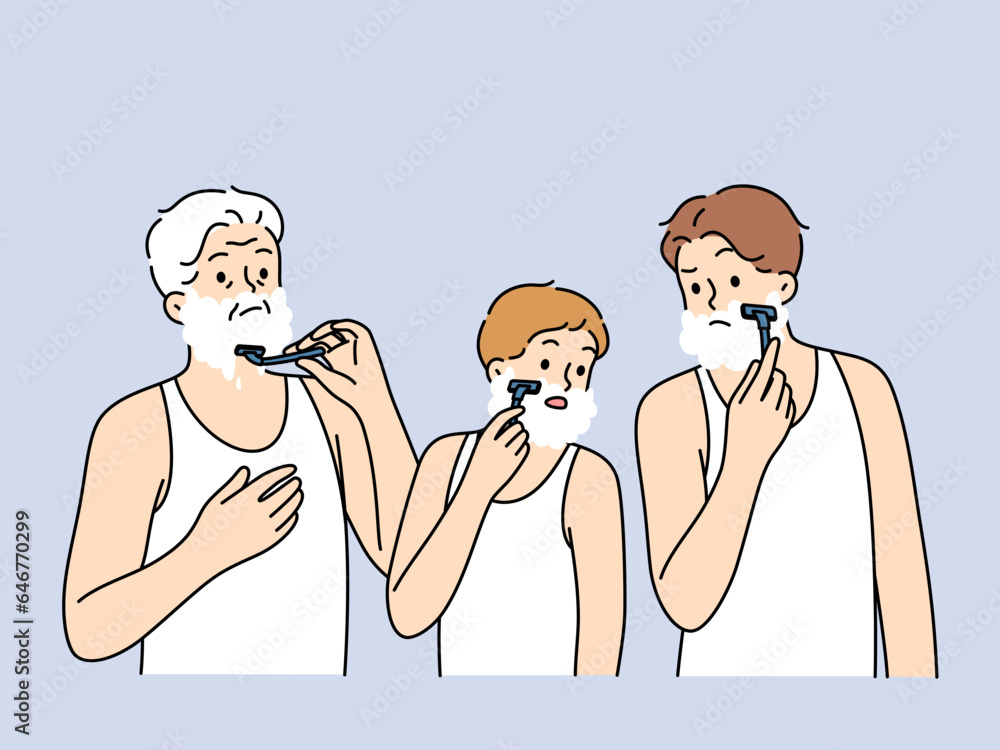 Men different generations shave together, demonstrating continuity of ... Men different generations shave together, demonstrating continuity of ...