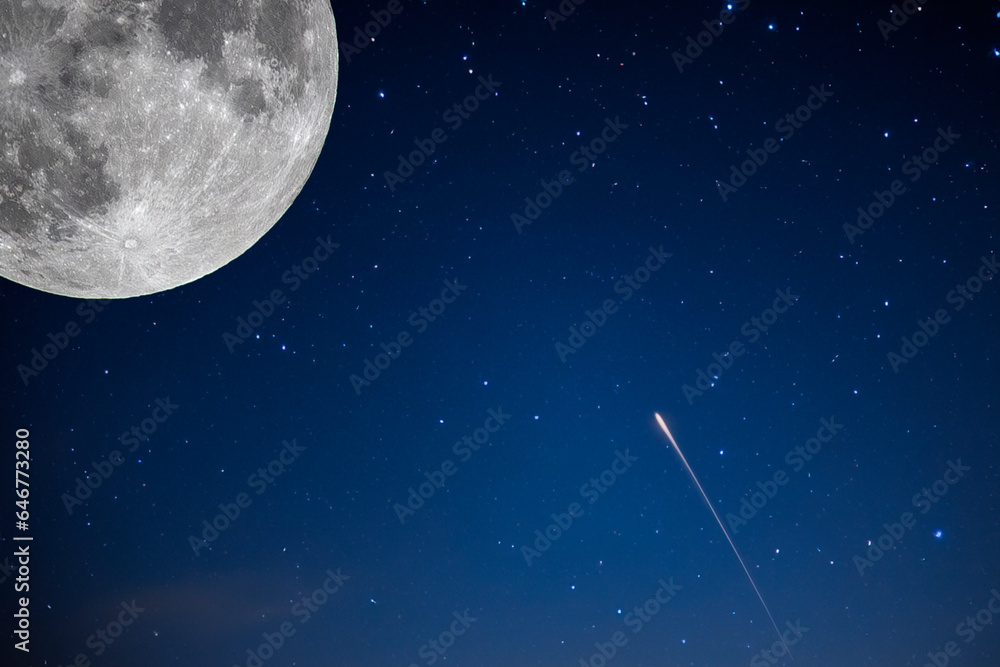 Full cold moon. Super full moon with dark background. Madrid, Spain ...