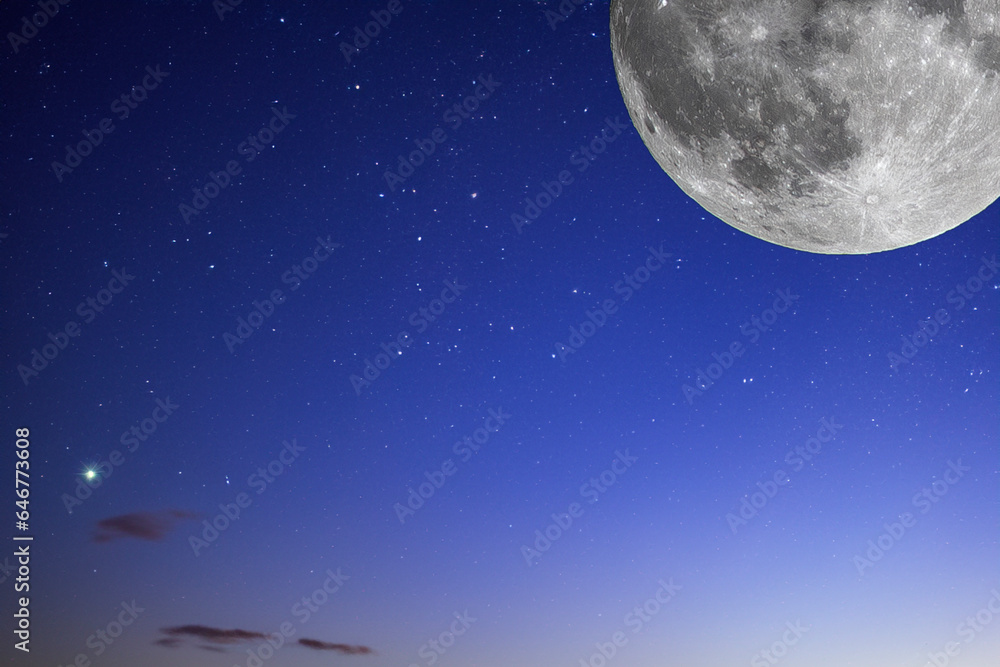 Full cold moon. Super full moon with dark background. Madrid, Spain ...