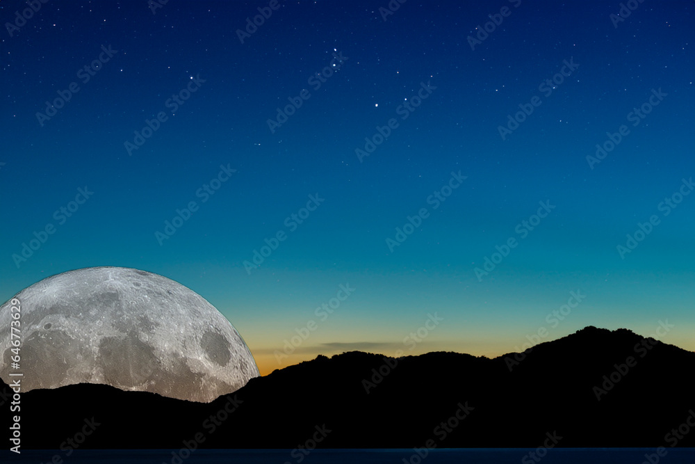 Full beaver moon. Super full moon with dark background. Madrid, Spain ...