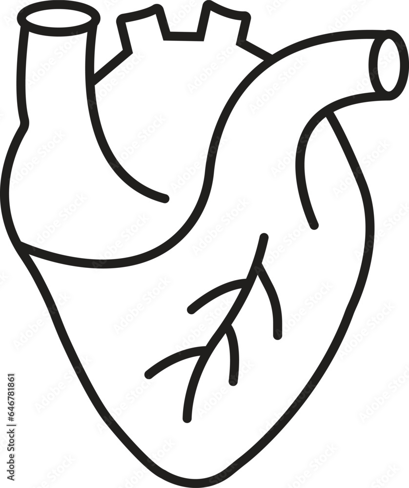 black Human Heart icon, Cardiac Muscle Line and Silhouette Color Icon ...
