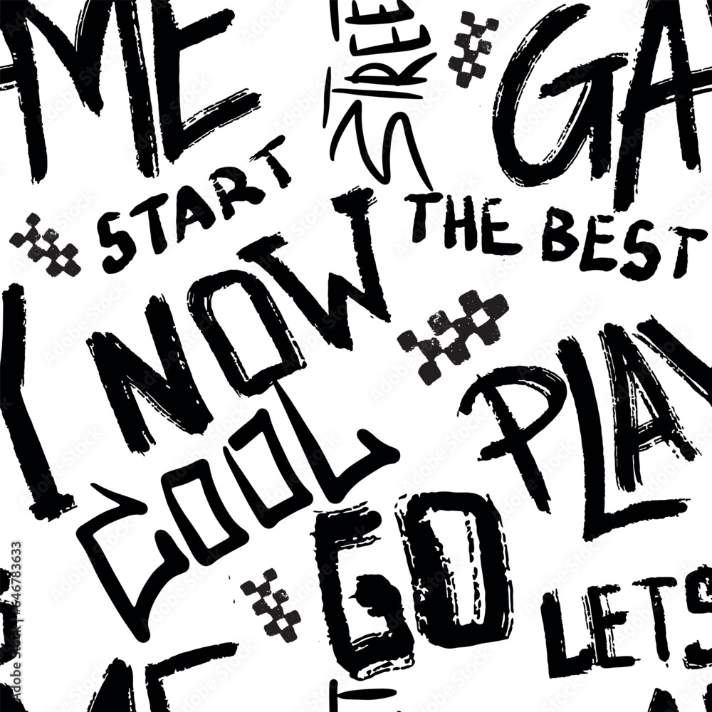 Abstract black and white graffiti pattern. With bricks, paint drips ...