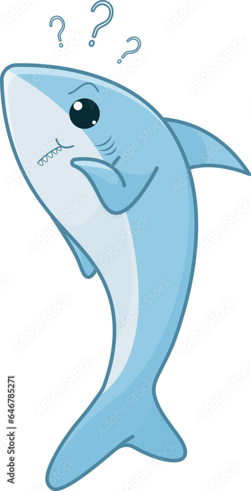 Cute shark with question mark isolated on white background. vector ...
