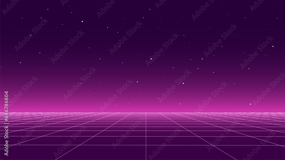 Technology background perspective retro grid. Futuristic cyber surface ...