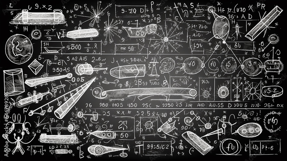 abstract mathematical physical formulas and calculations are written in ...