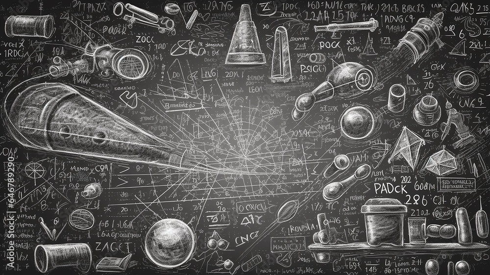 abstract mathematical physical formulas and calculations are written in ...