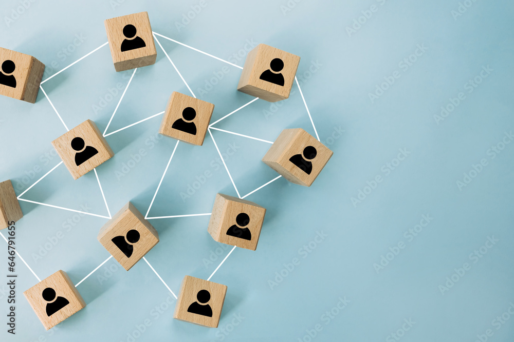 Connecting people, partnership, social media networks concept on blue ...