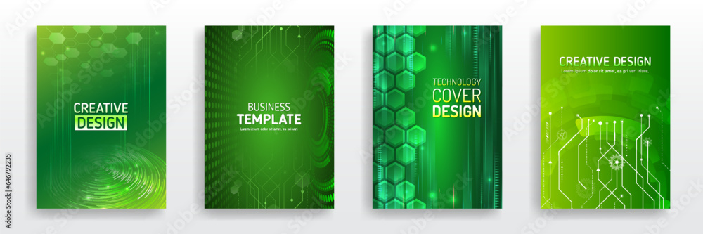 High-tech corporate document cover design. A green set of hi-tech ...