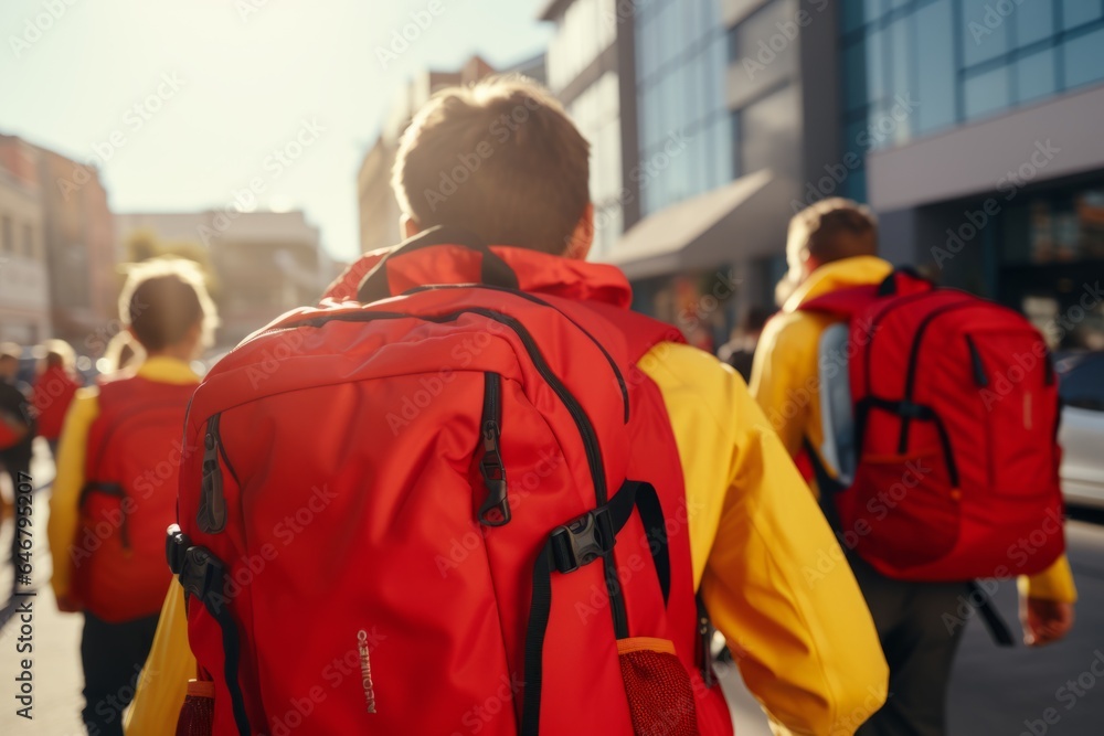 First day elementary school group little kids schoolchildren pupils ...