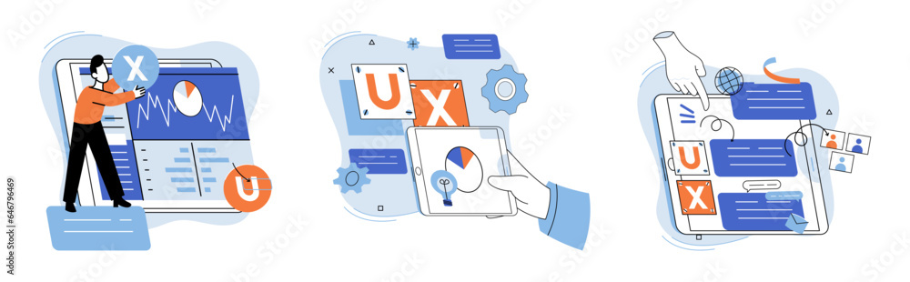 User experience design. Vector illustration. UX, roadmap for smooth user interface journey ...
